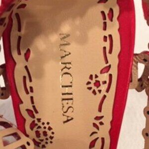 Marchesa | Shoes | Marchesa Red Laser Cut Design Open Toe Ribbon Tie ...